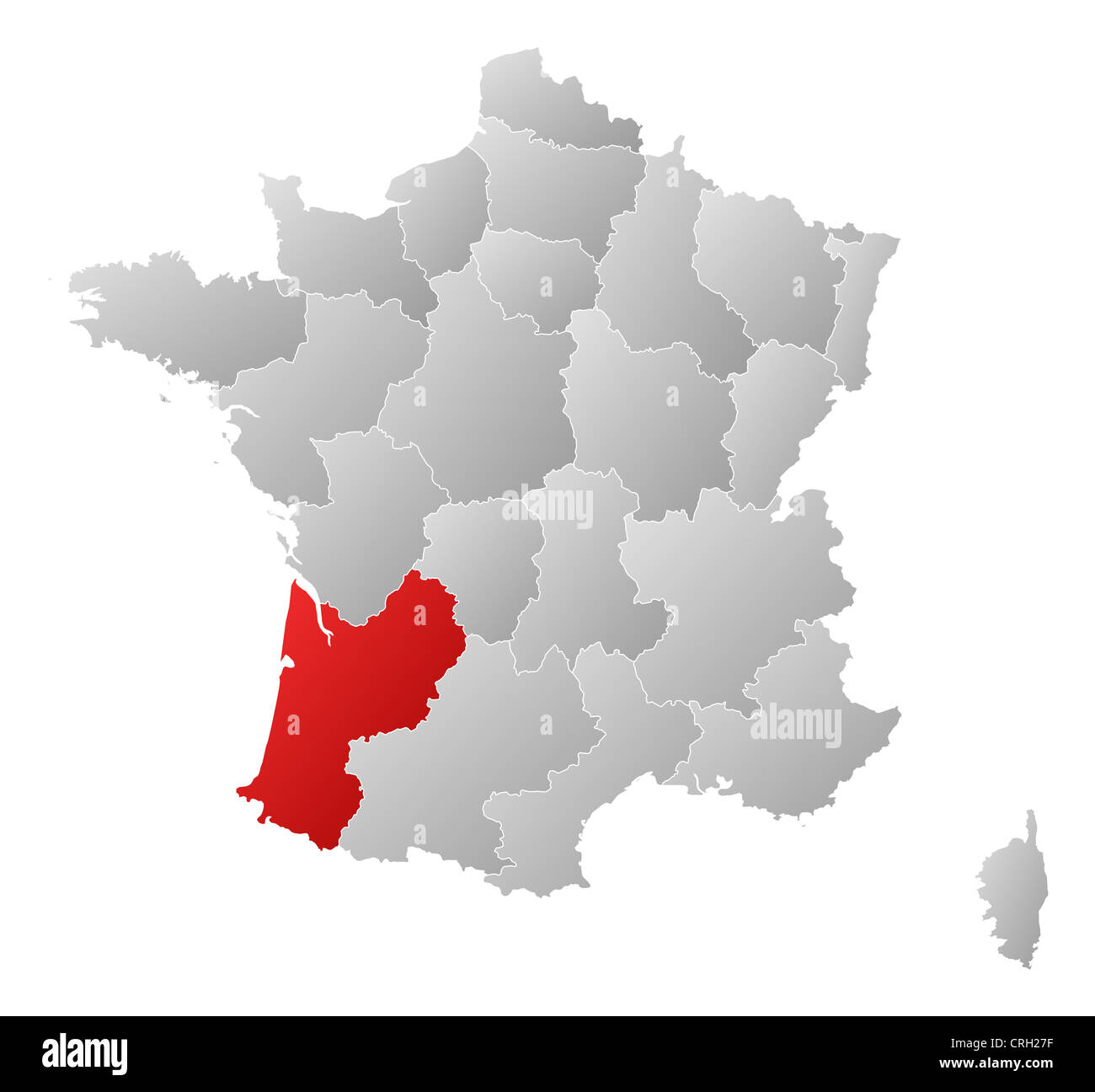 Political map of France with the several regions where Aquitaine is ...