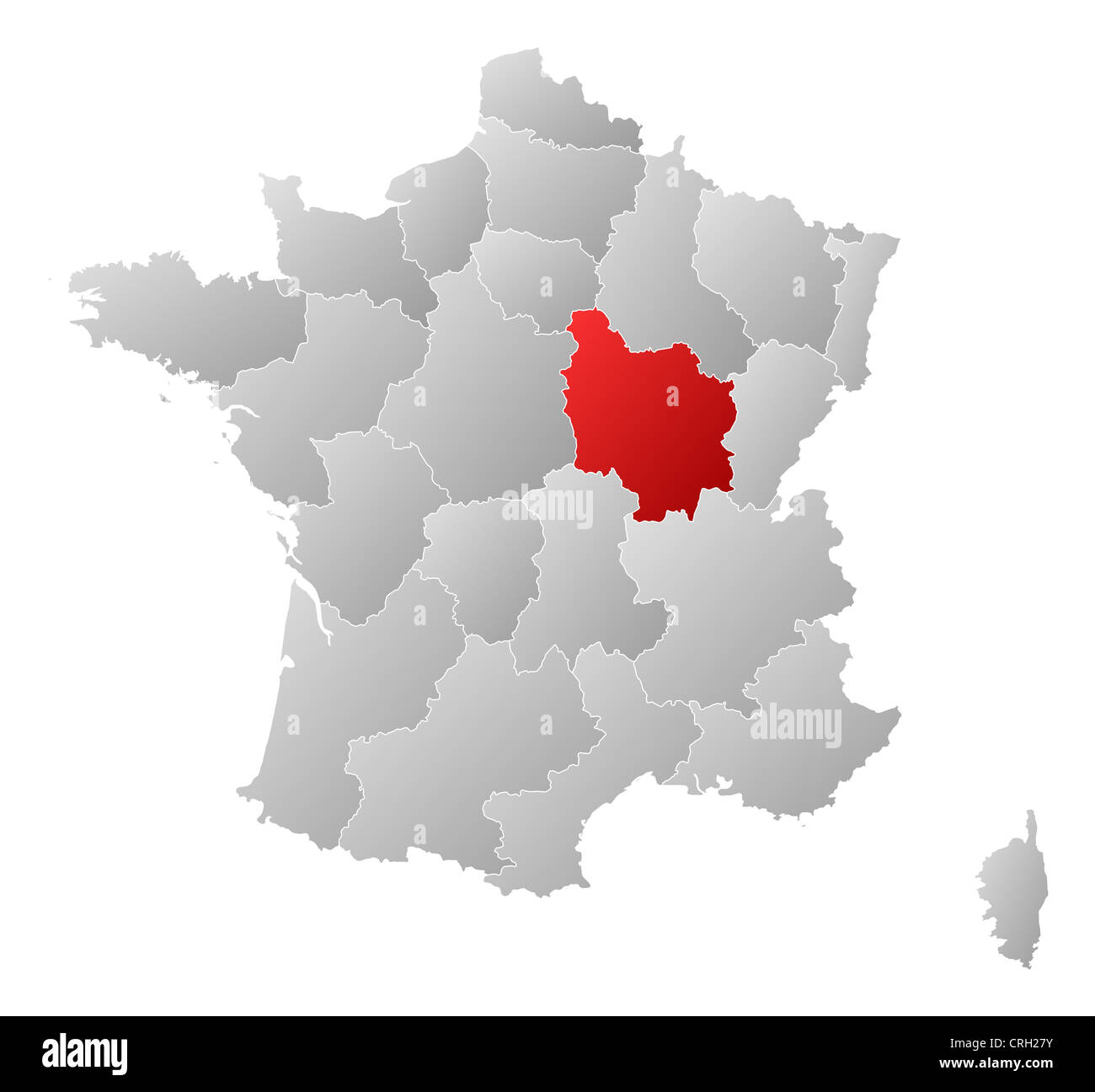 Political map of France with the several regions where Burgundy is ...