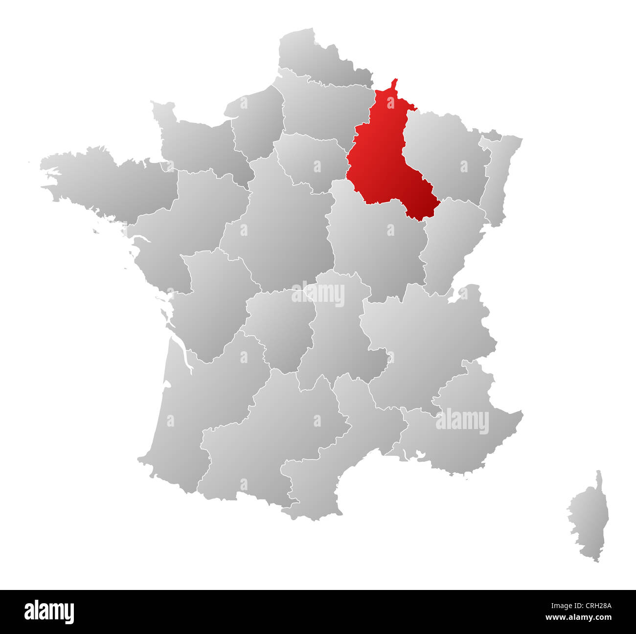 Political map of France with the several regions where Champagne ...