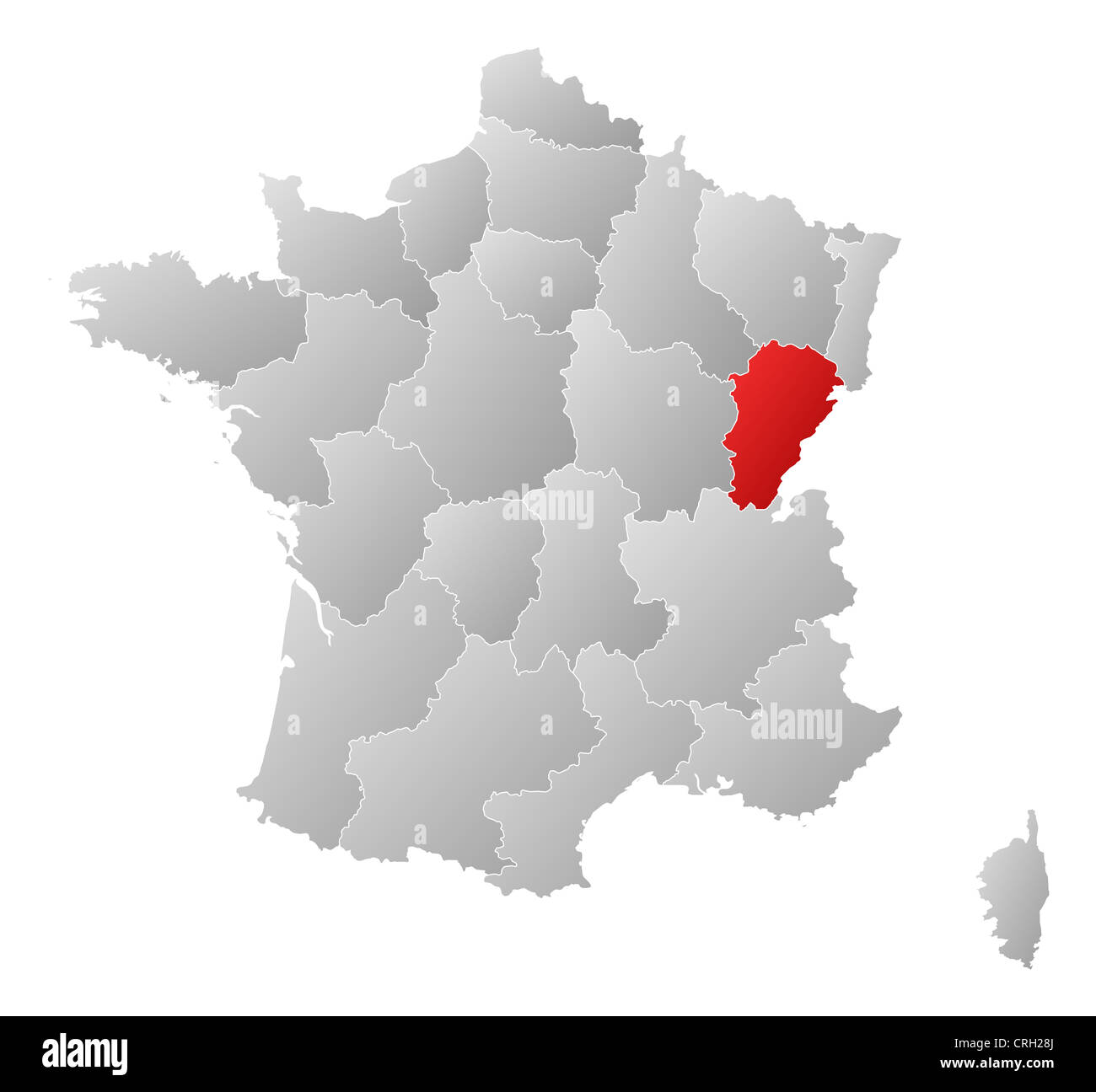 Political map of France with the several regions where Franche-Comté is ...