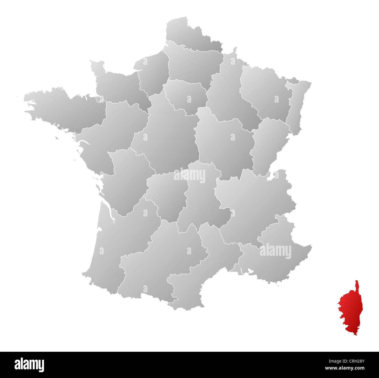Political map of France with the several regions where Corsica is ...