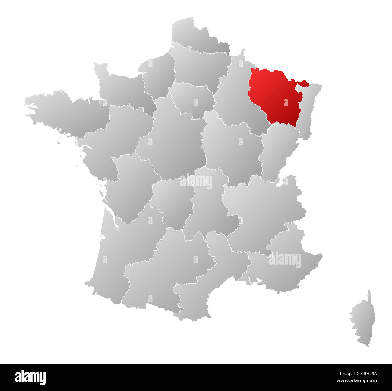 Political map of France with the several regions where Lorraine is ...