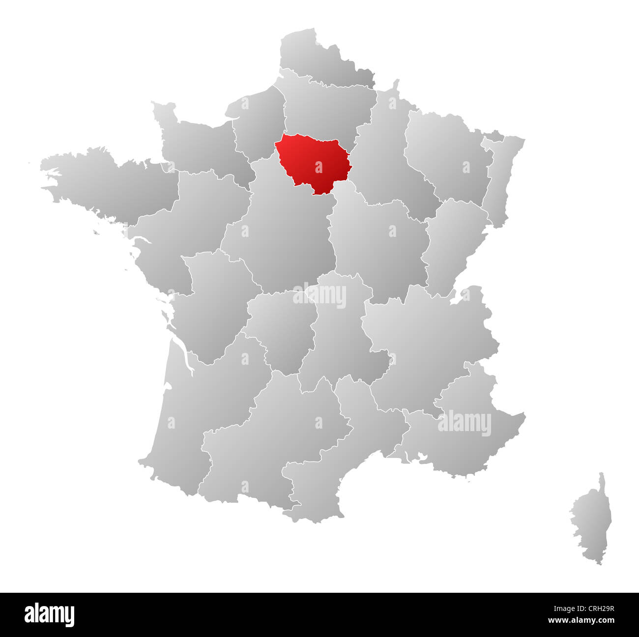 Political map of France with the several regions where Île-de-France is ...