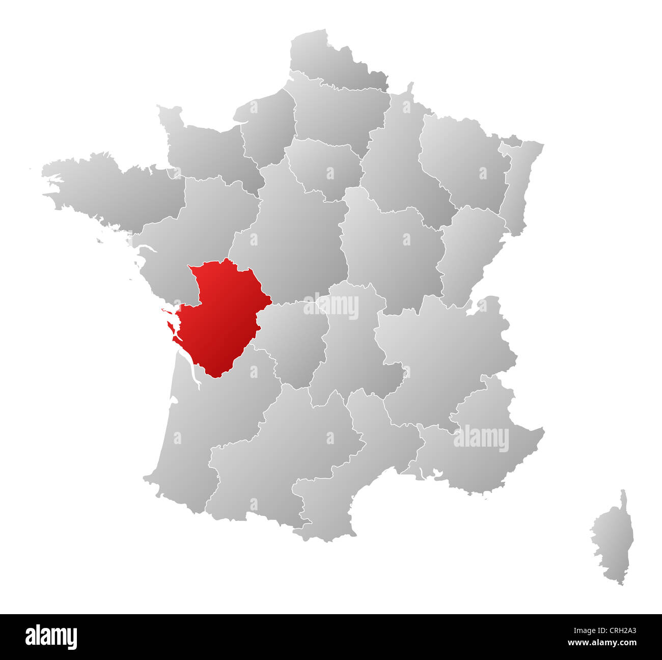 Political map of France with the several regions where Poitou-Charentes ...