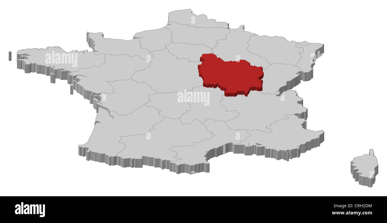 Political map of France with the several regions where Burgundy is ...