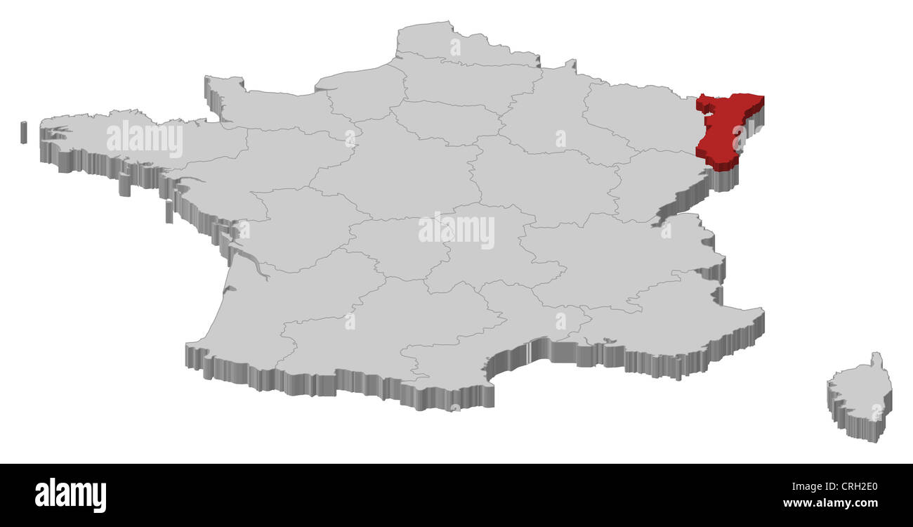 Political map of France with the several regions where Alsace is ...