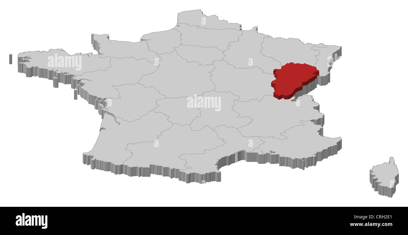 Political map of France with the several regions where Franche-Comté is ...