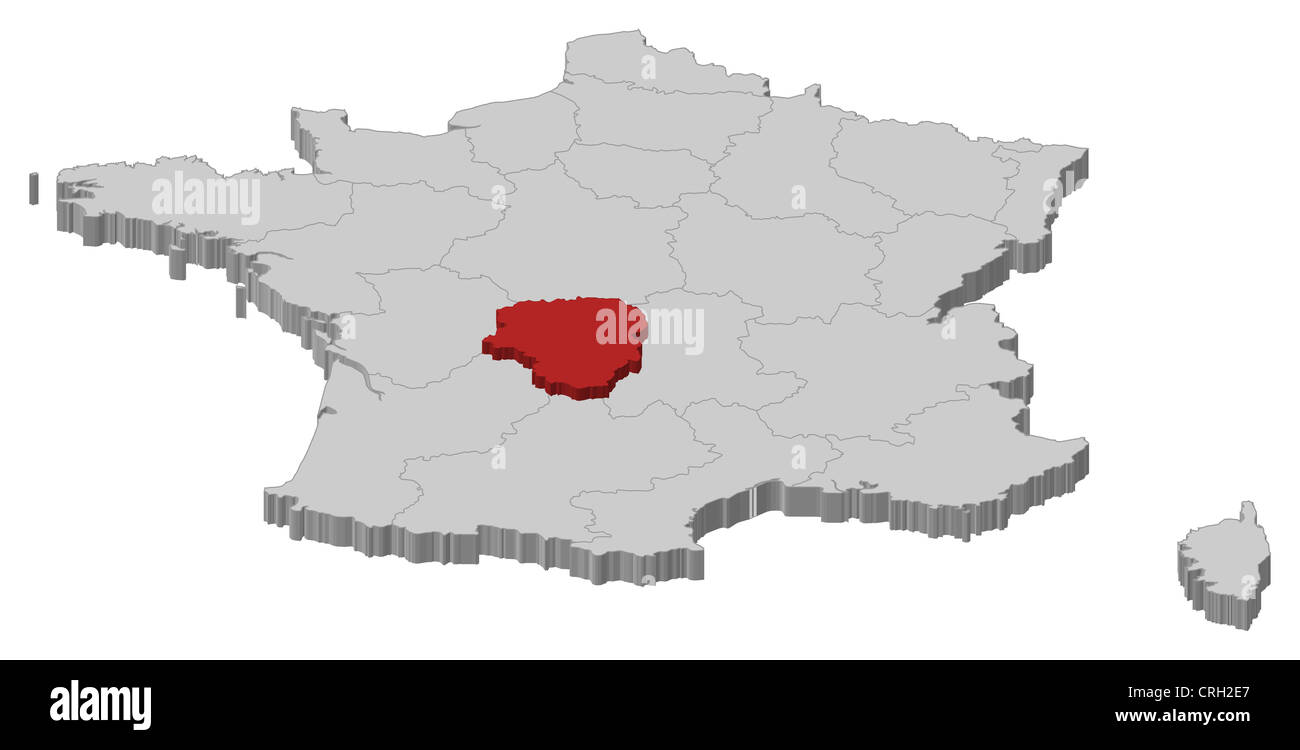 Political map of France with the several regions where Limousin is ...