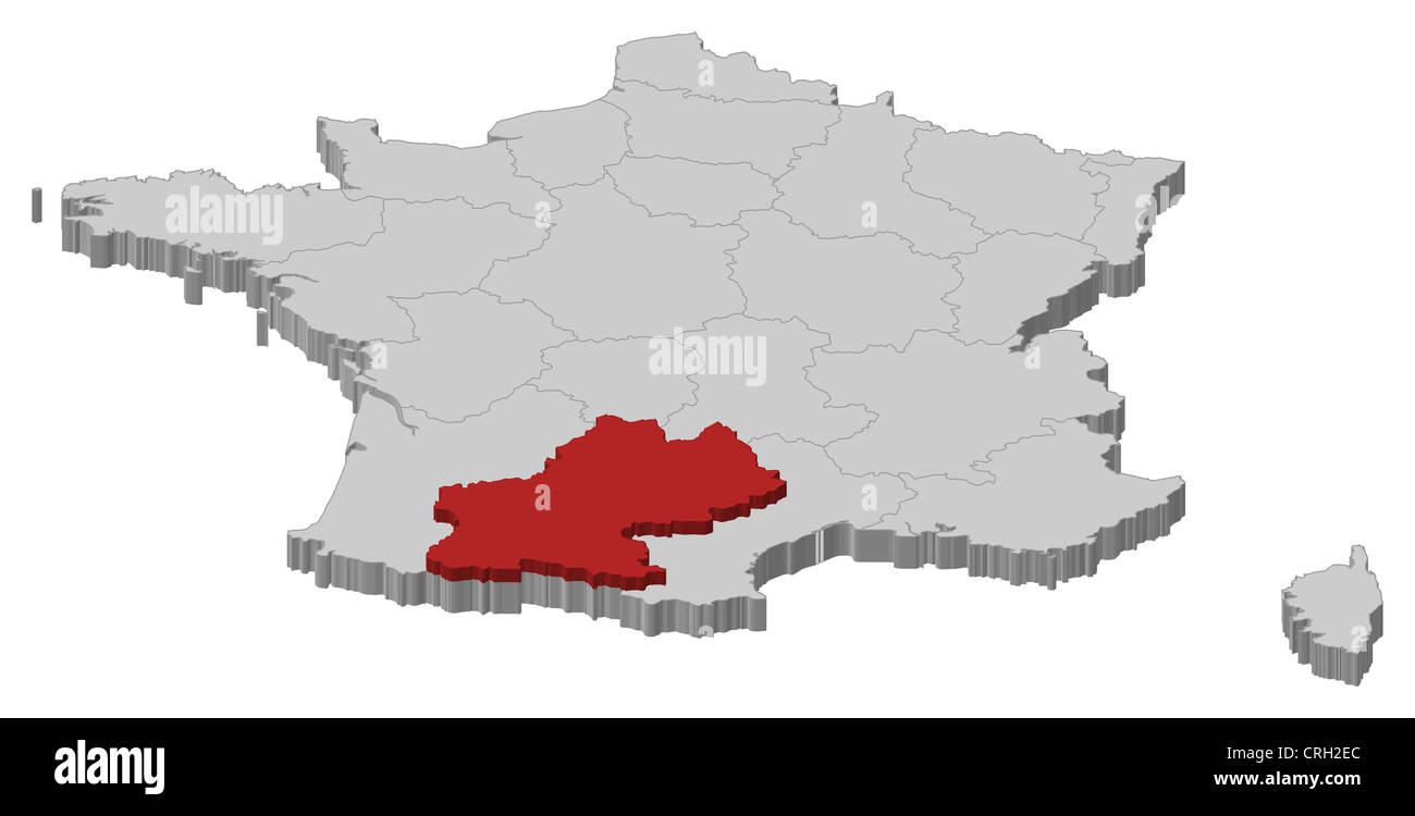 Political map of France with the several regions where Midi-Pyrénées is ...