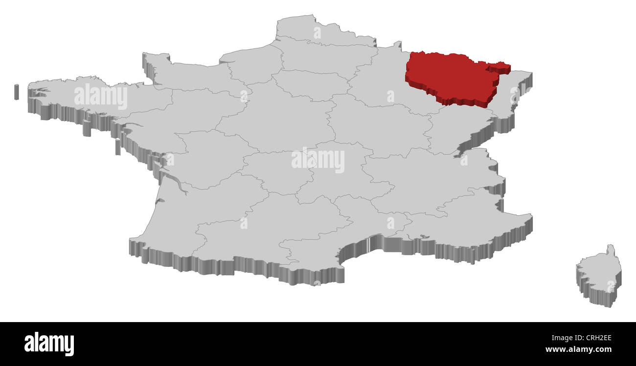 Political map of France with the several regions where Lorraine is ...