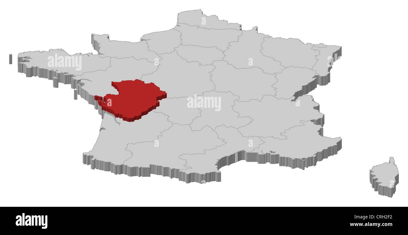 Political map of France with the several regions where Poitou-Charentes ...