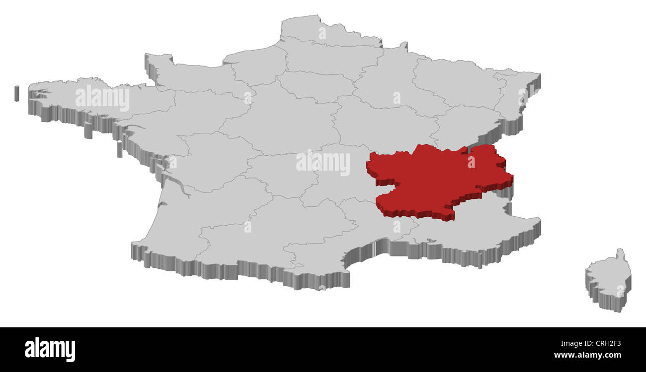 Political map of France with the several regions where Rhône-Alpes is ...