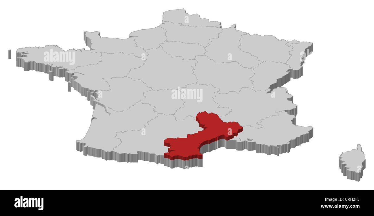 Political map of France with the several regions where Languedoc ...