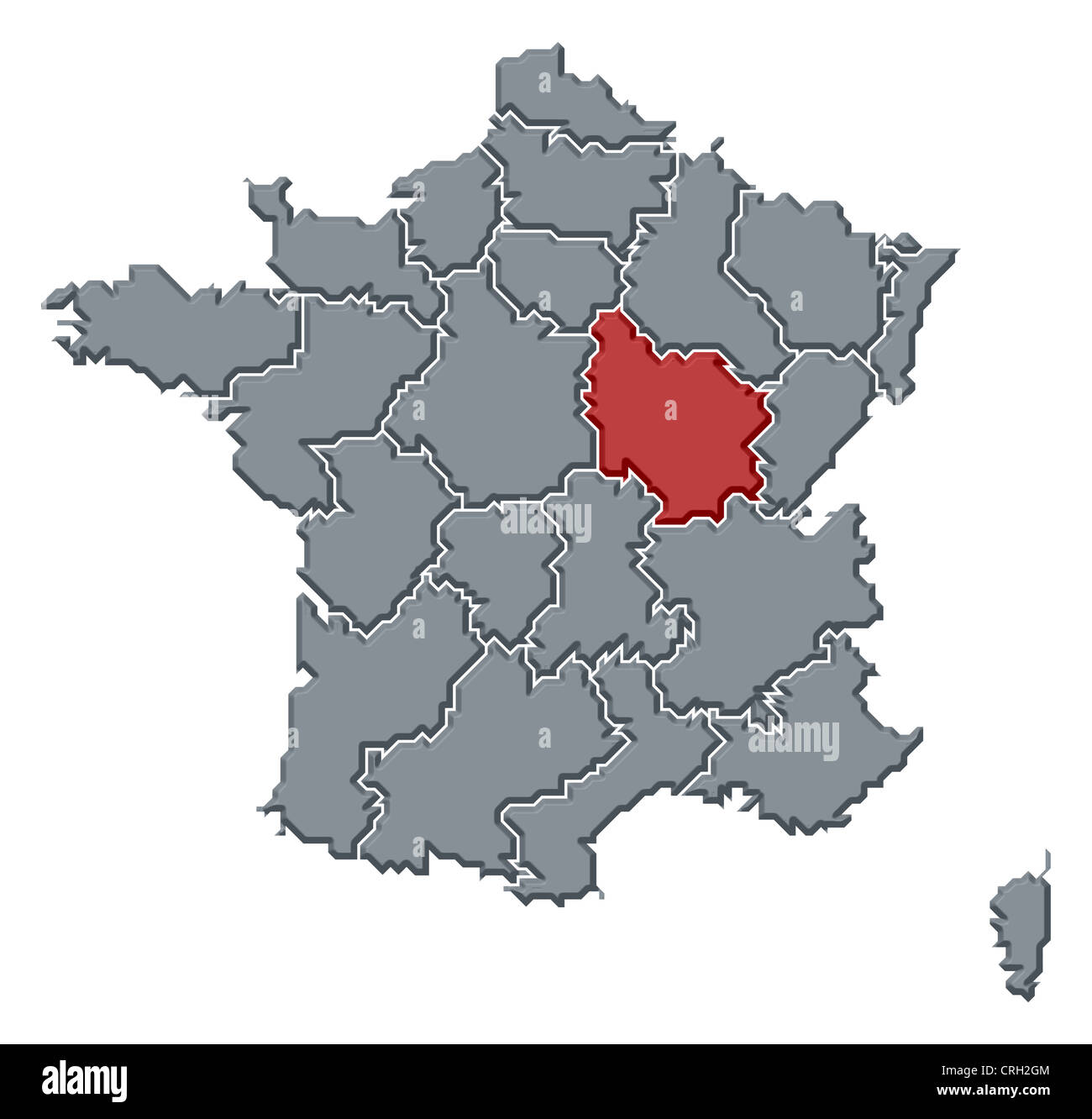 Political map of France with the several regions where Burgundy is ...