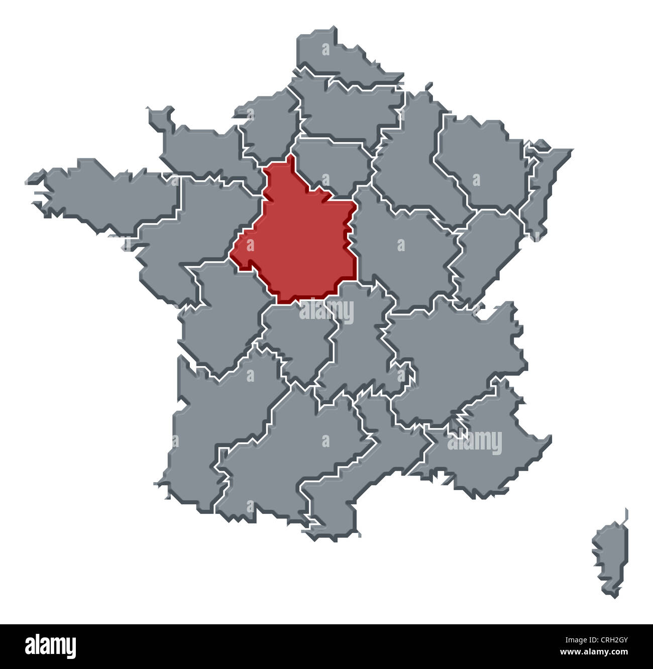 Political map of France with the several regions where Centre is ...