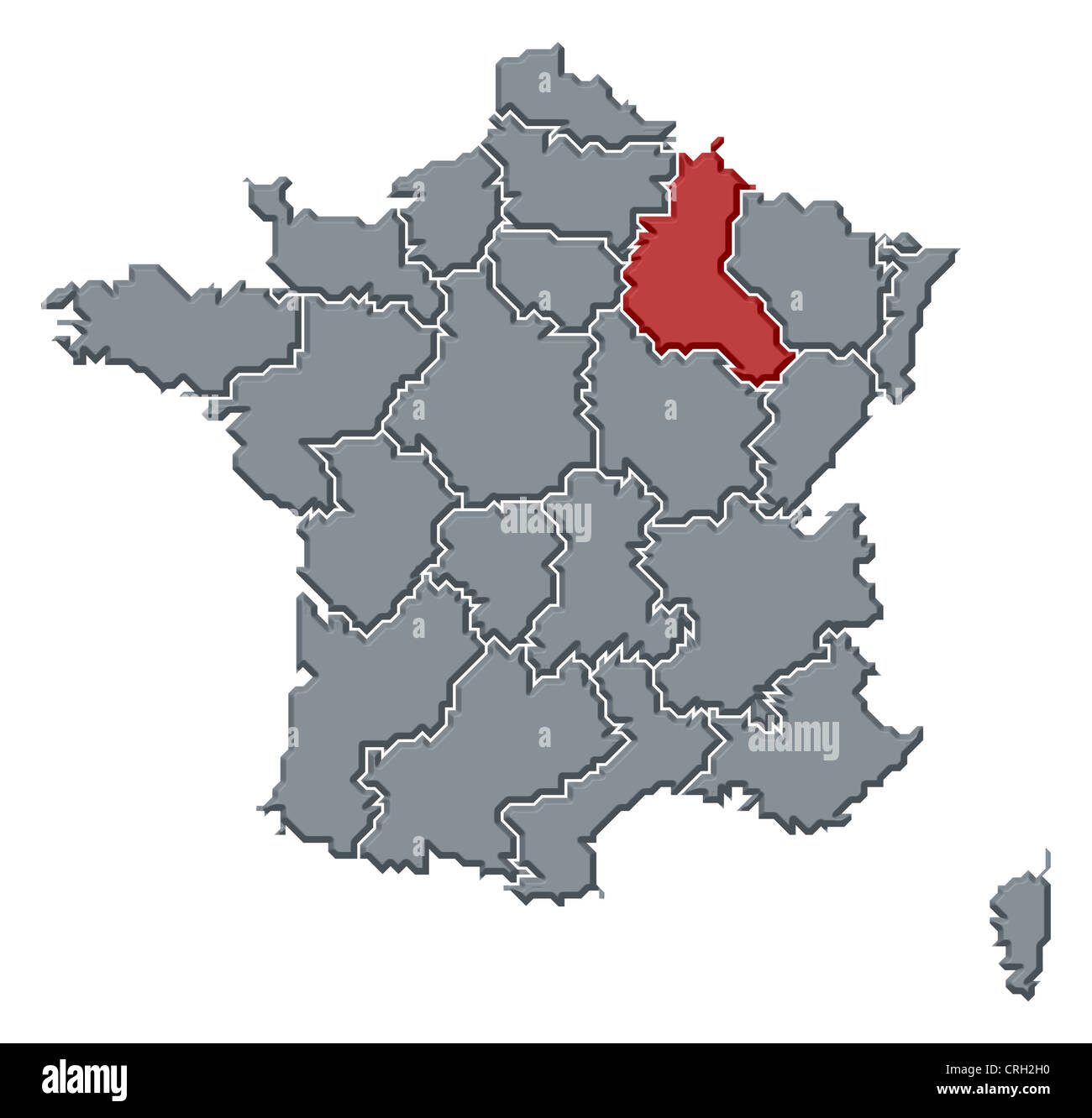 Political map of France with the several regions where Champagne ...