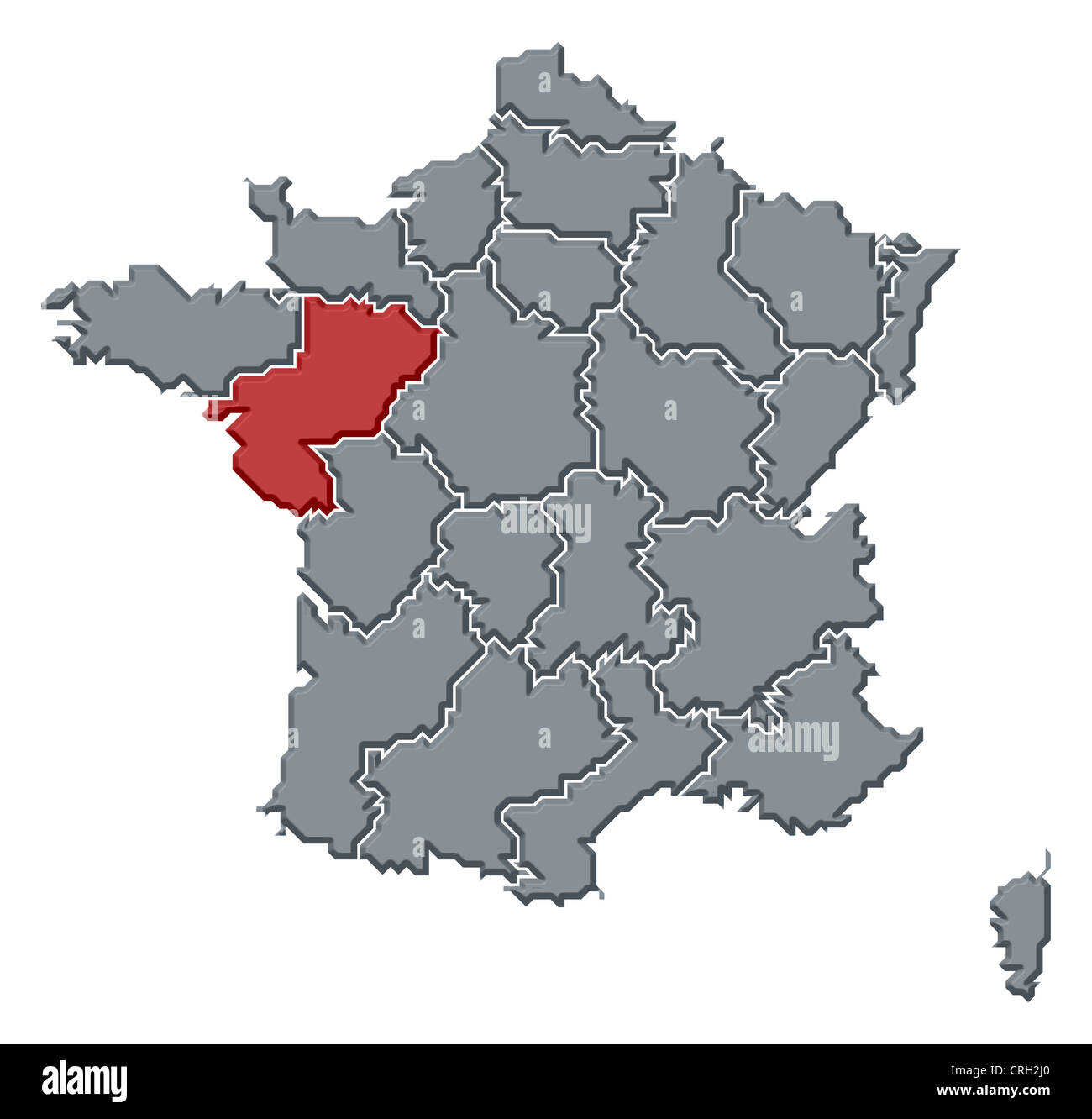 Political map of France with the several regions where Pays de la Loire ...