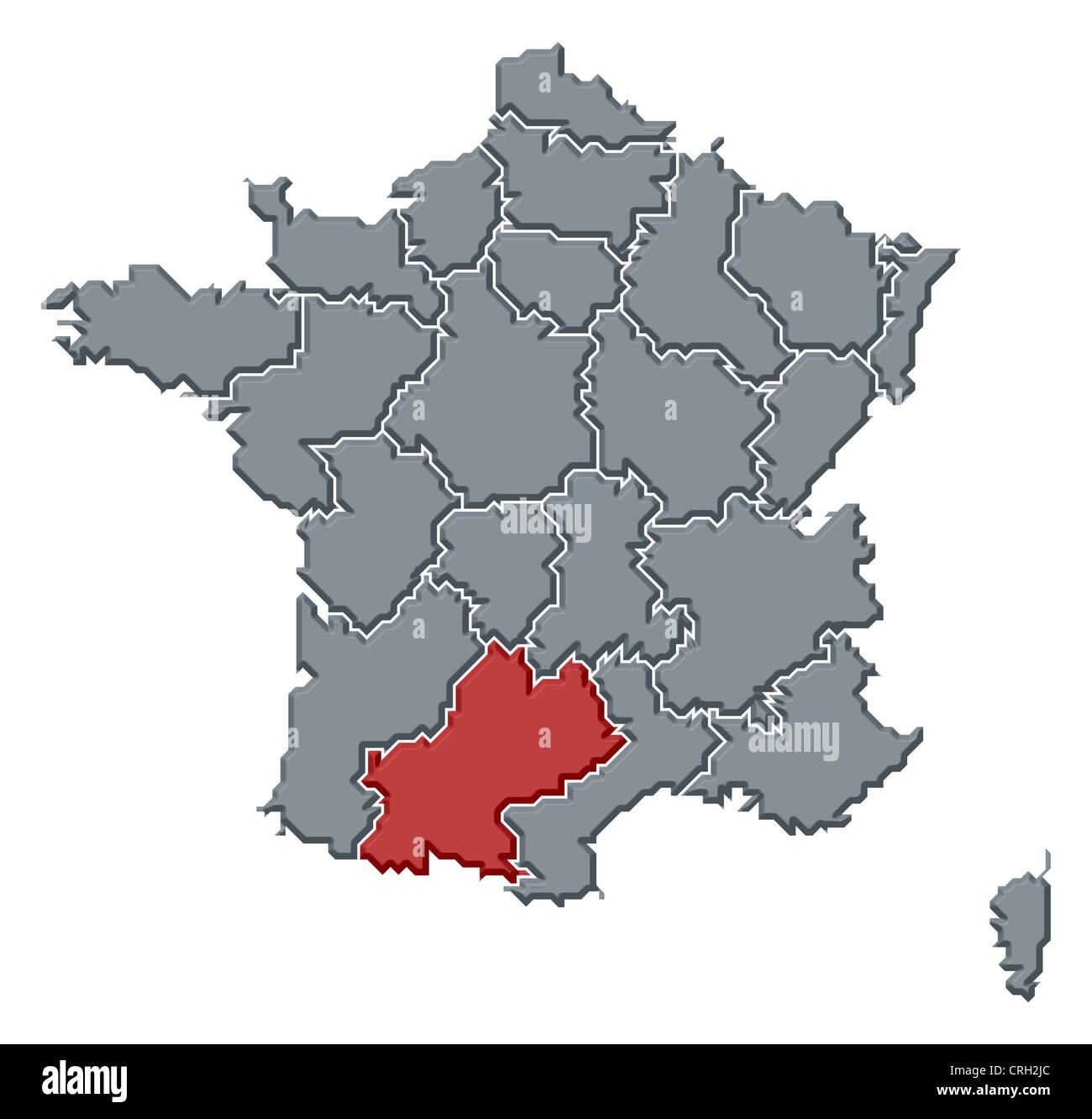 Political map of France with the several regions where Midi-Pyrénées is ...