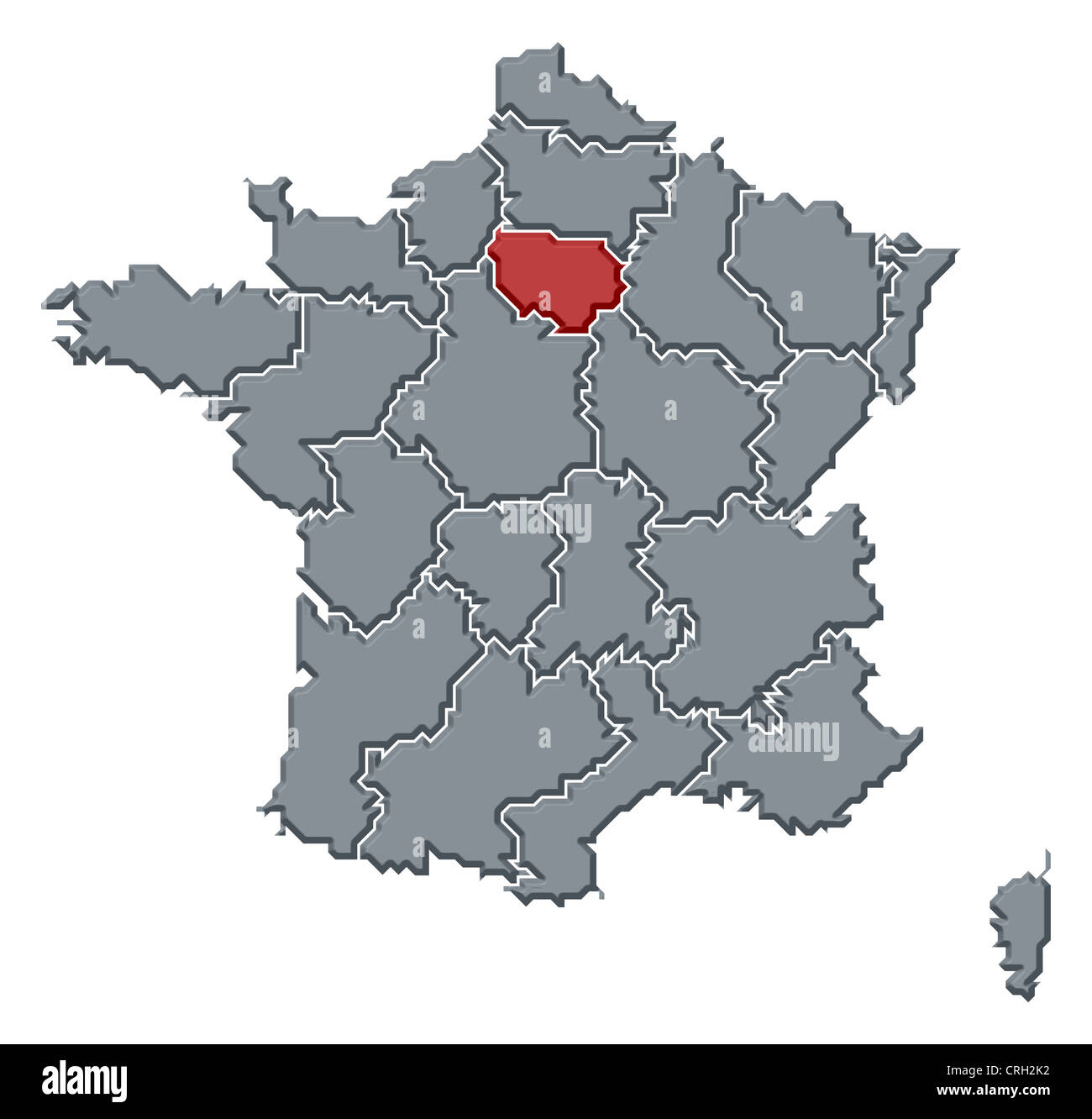 Political map of France with the several regions where Île-de-France is ...
