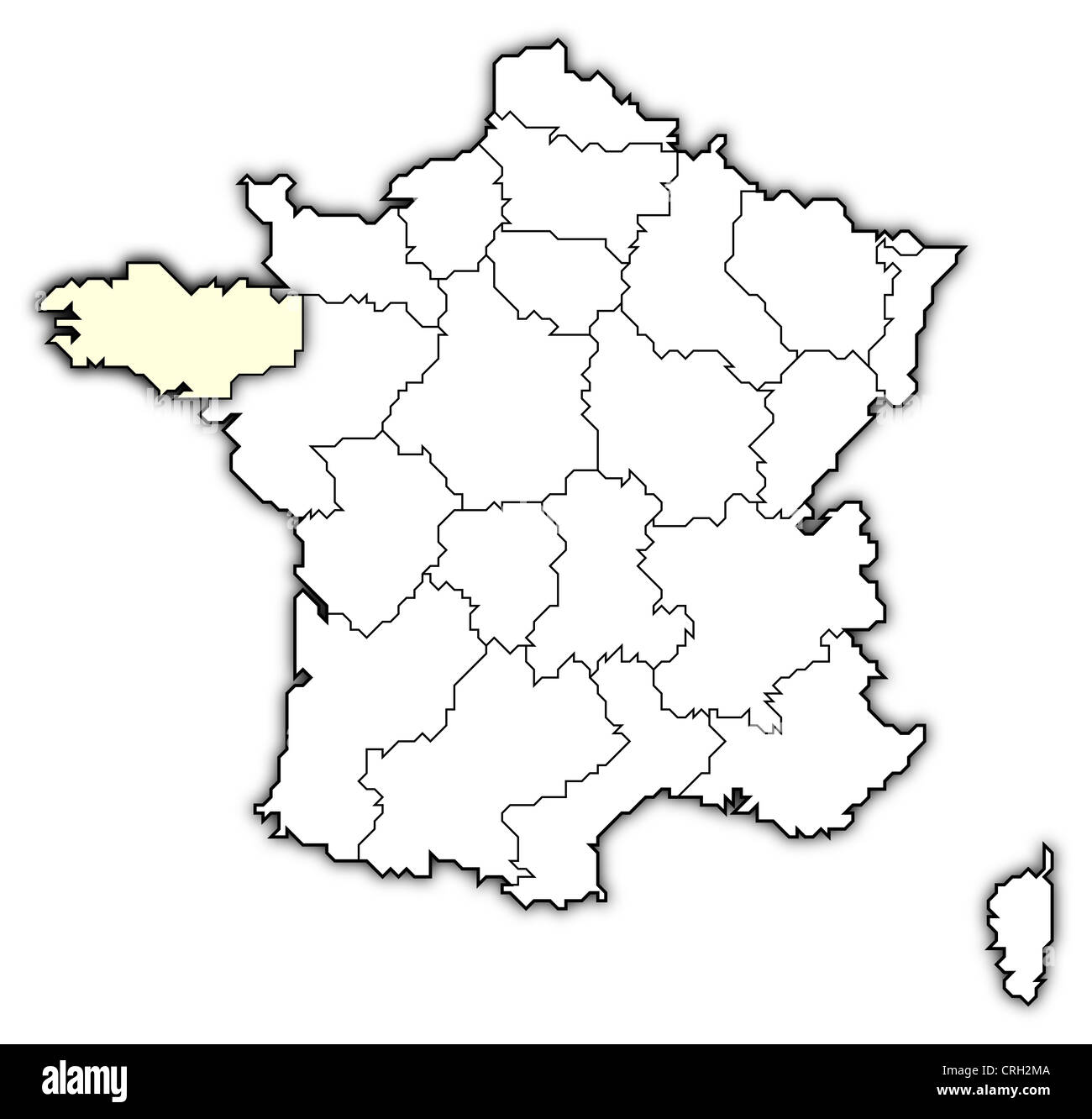 Political map of France with the several regions where Brittany is ...