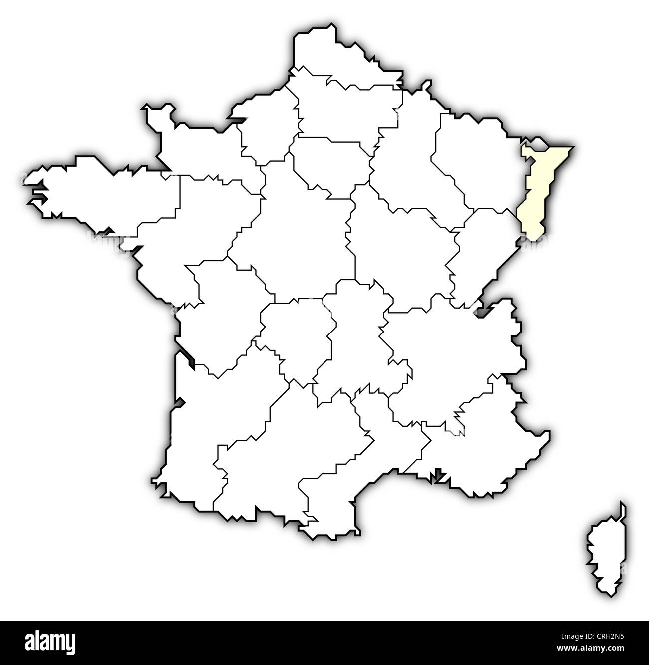 Political map of France with the several regions where Alsace is ...