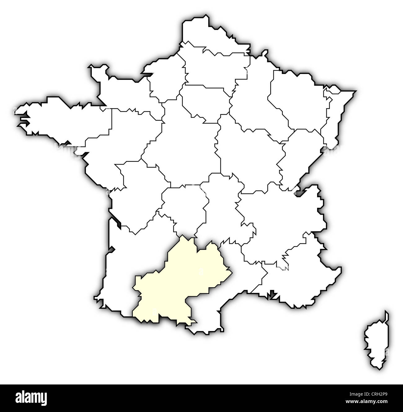 Political map of France with the several regions where Midi-Pyrénées is ...