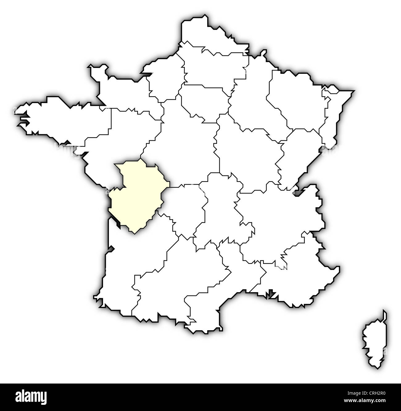 Political map of France with the several regions where Poitou-Charentes ...