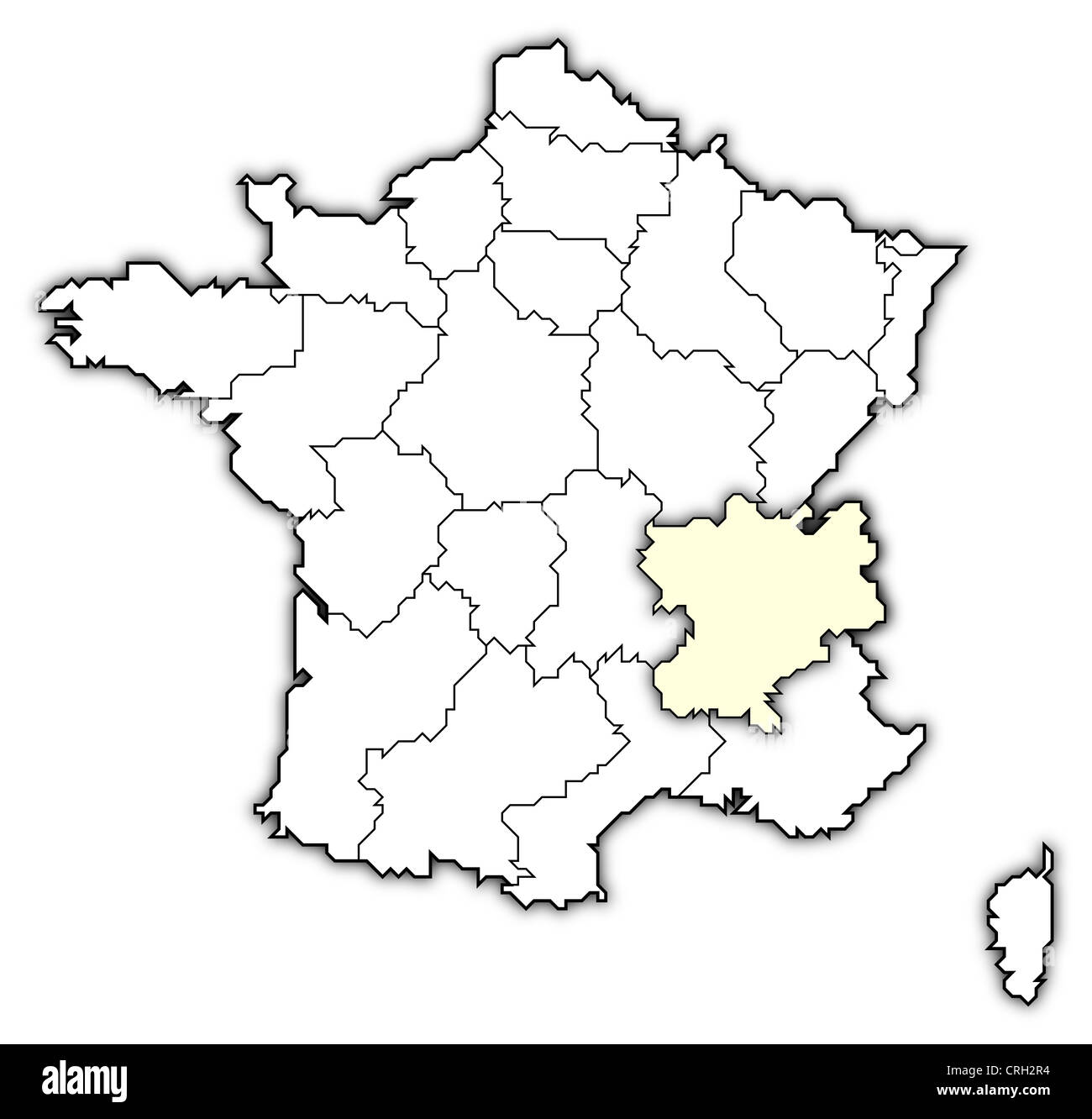 Political map of France with the several regions where Rhône-Alpes is ...