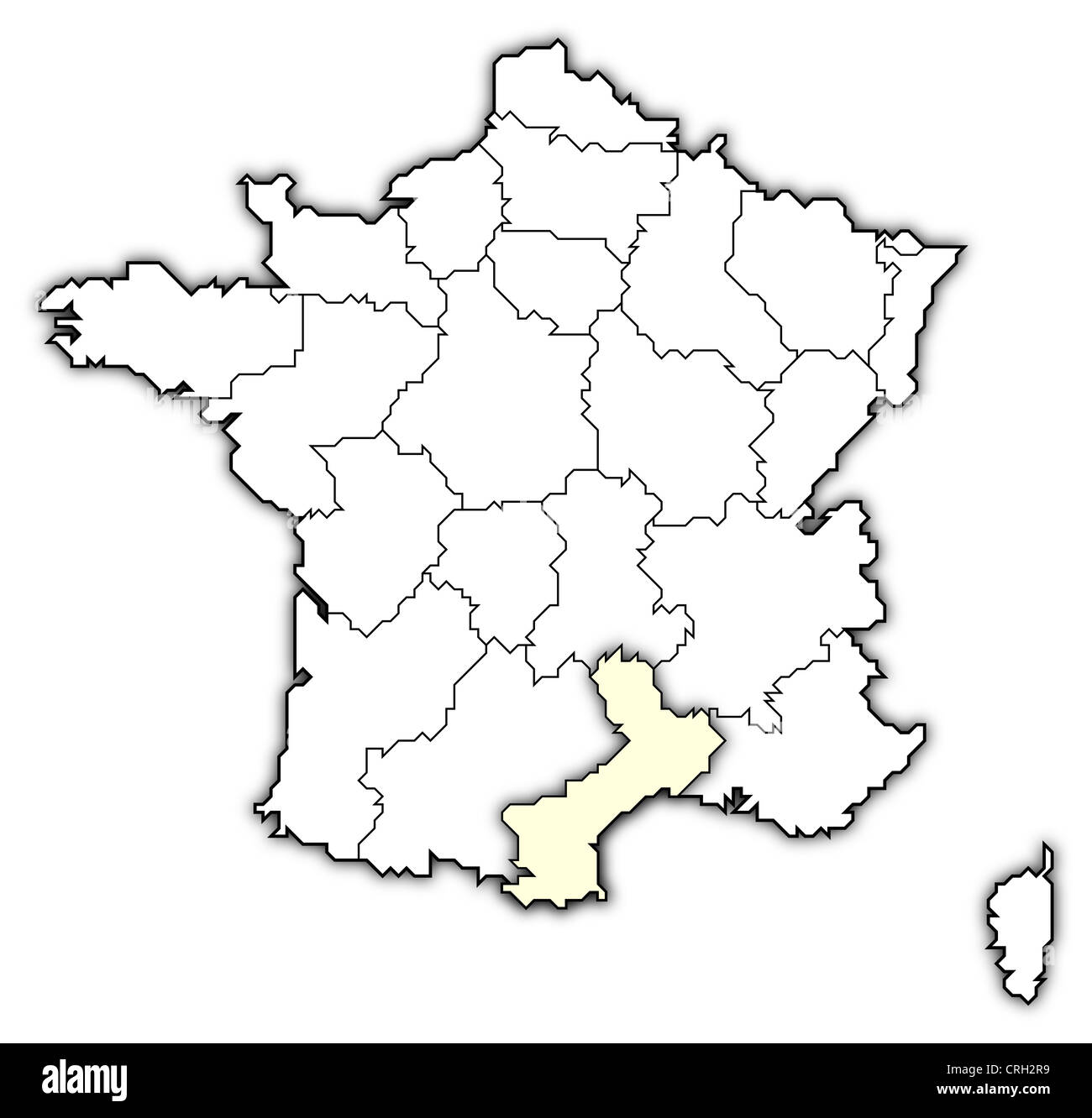Political map of France with the several regions where Languedoc ...