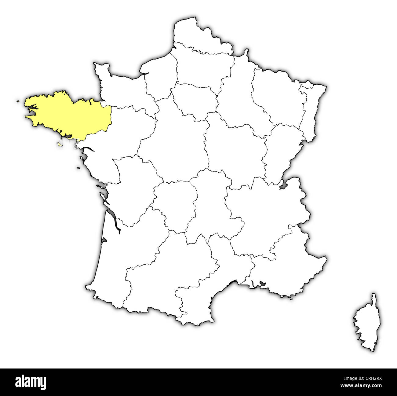 Political map of France with the several regions where Brittany is ...