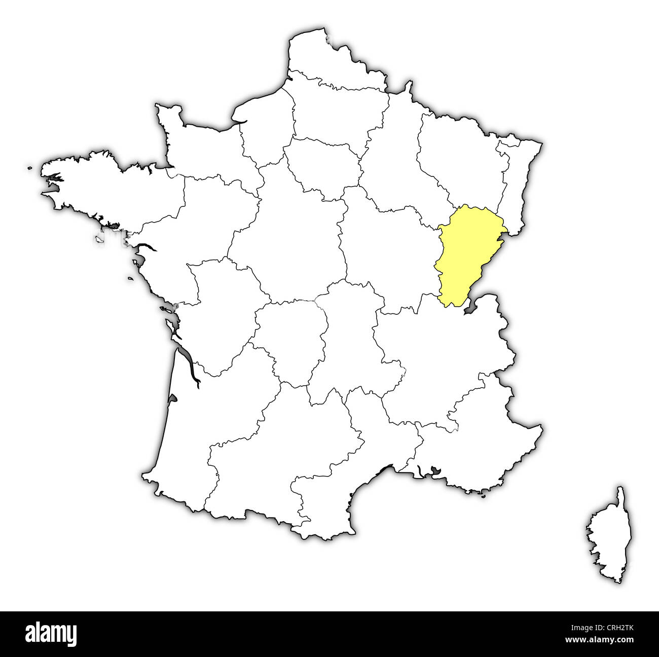 Political map of France with the several regions where Franche-Comté is ...