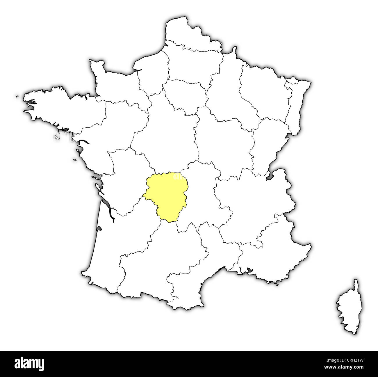Political map of France with the several regions where Limousin is ...