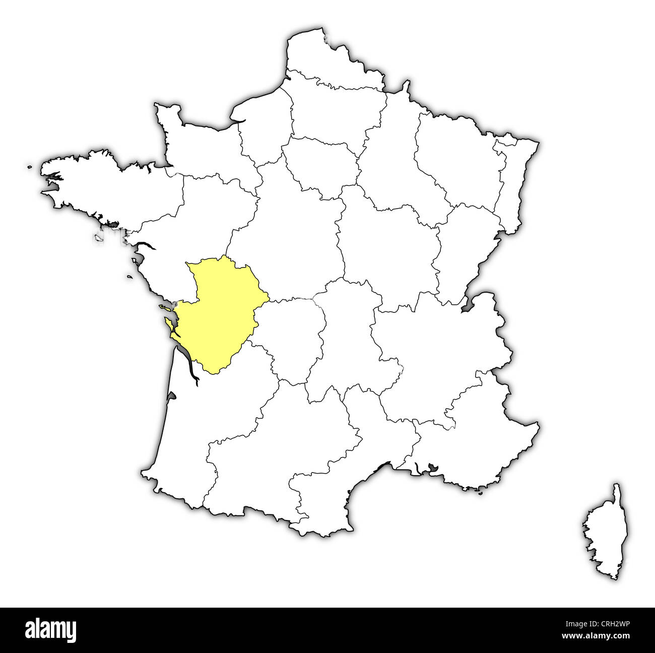 Political map of France with the several regions where Poitou-Charentes ...