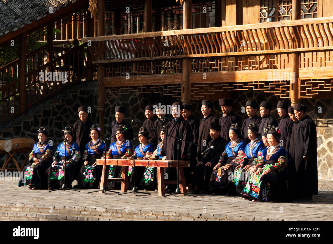 A group of elderly Miao people singing traditional songs, Xijiang Miao ...
