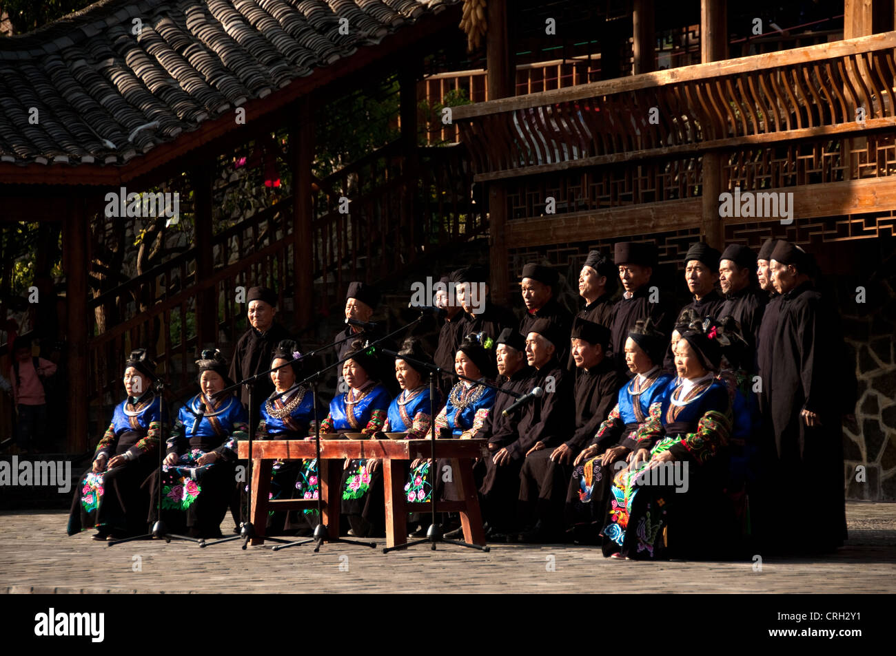 A group of elderly Miao people singing traditional songs, Xijiang Miao ...