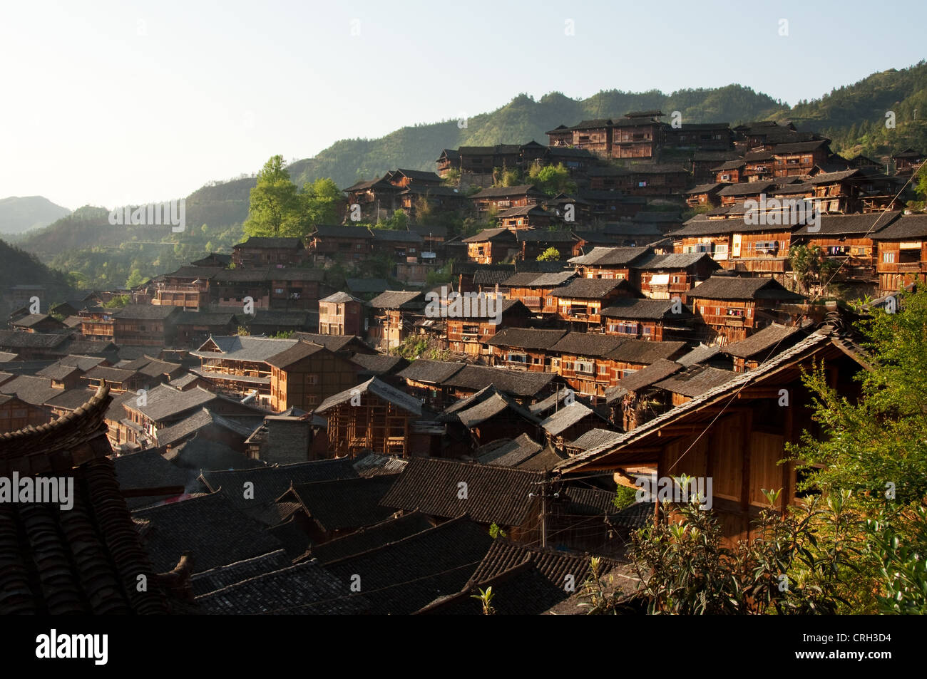 The village expanding on the hills, Xijiang Miao village, China Stock ...