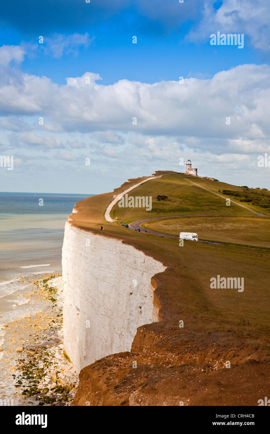 A motorhome parked below the original Beachy Head lighthouse (1834) now ...