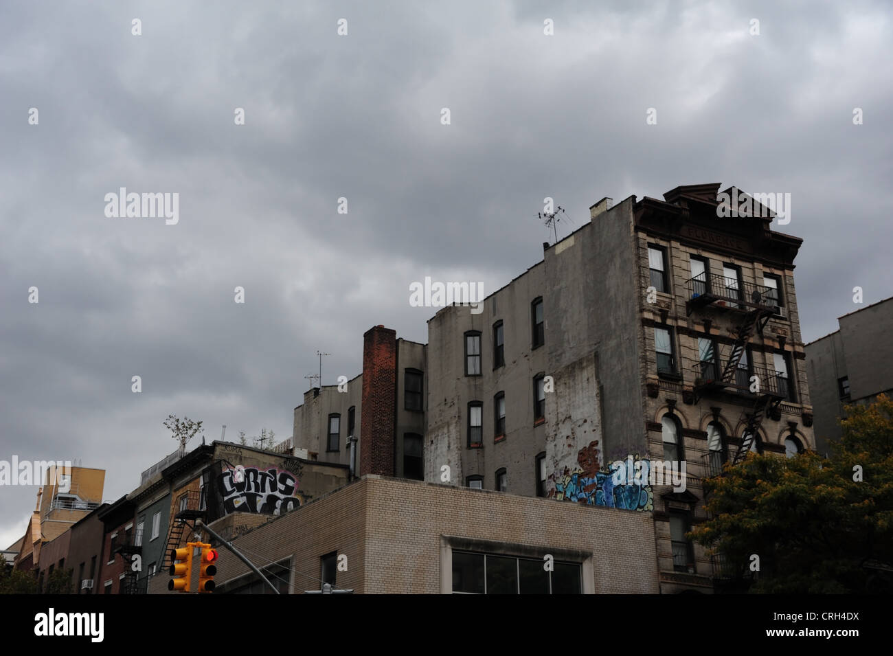 Graffiti painted cement render walls tenement blocks hi-res stock ...
