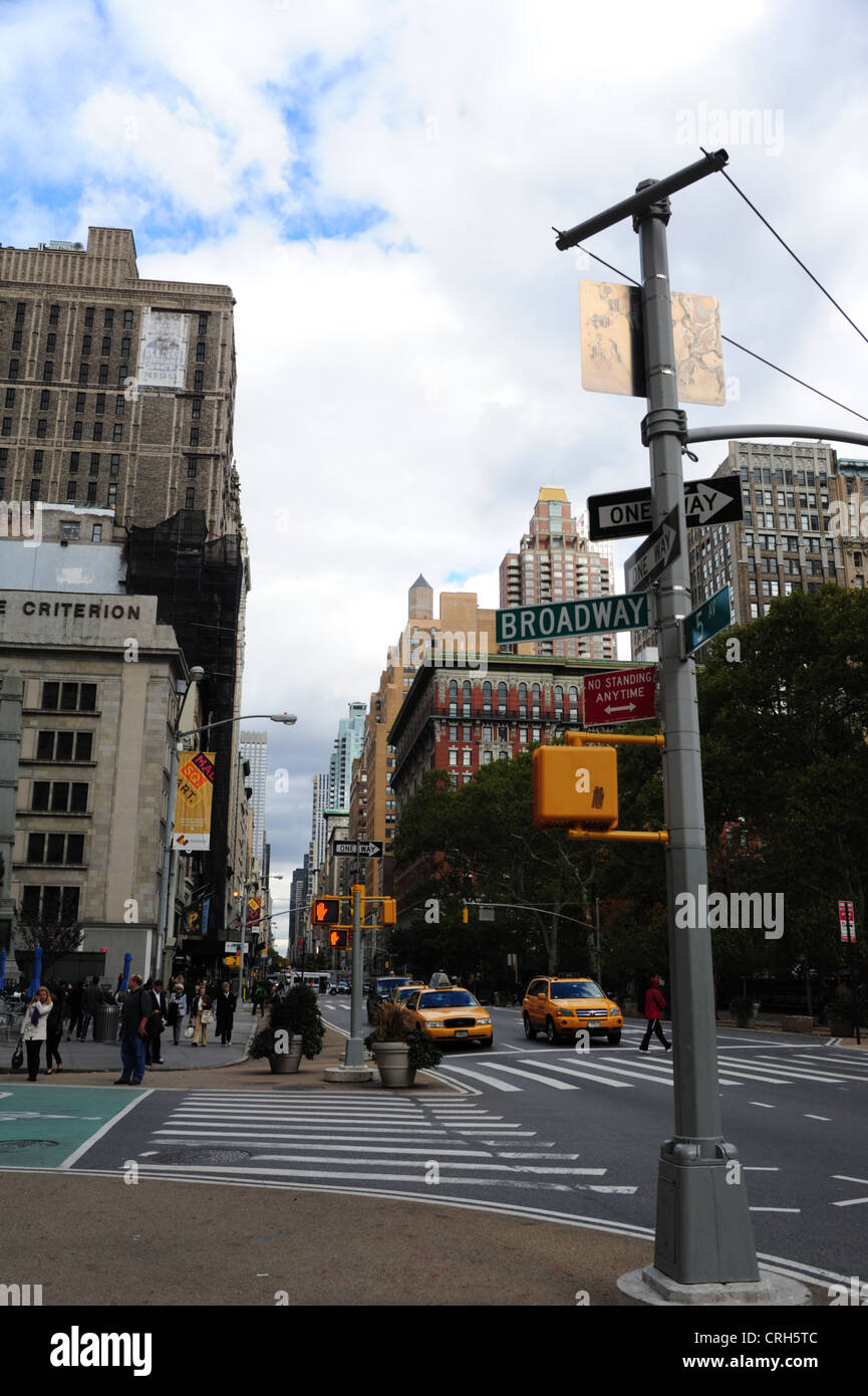 White clouds view, north from Broadway intersection at Worth Square ...