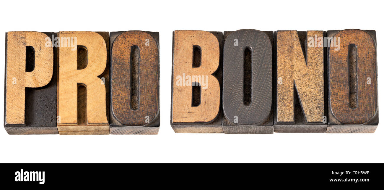 pro bono - free service concept -isolated text in vintage letterpress ...