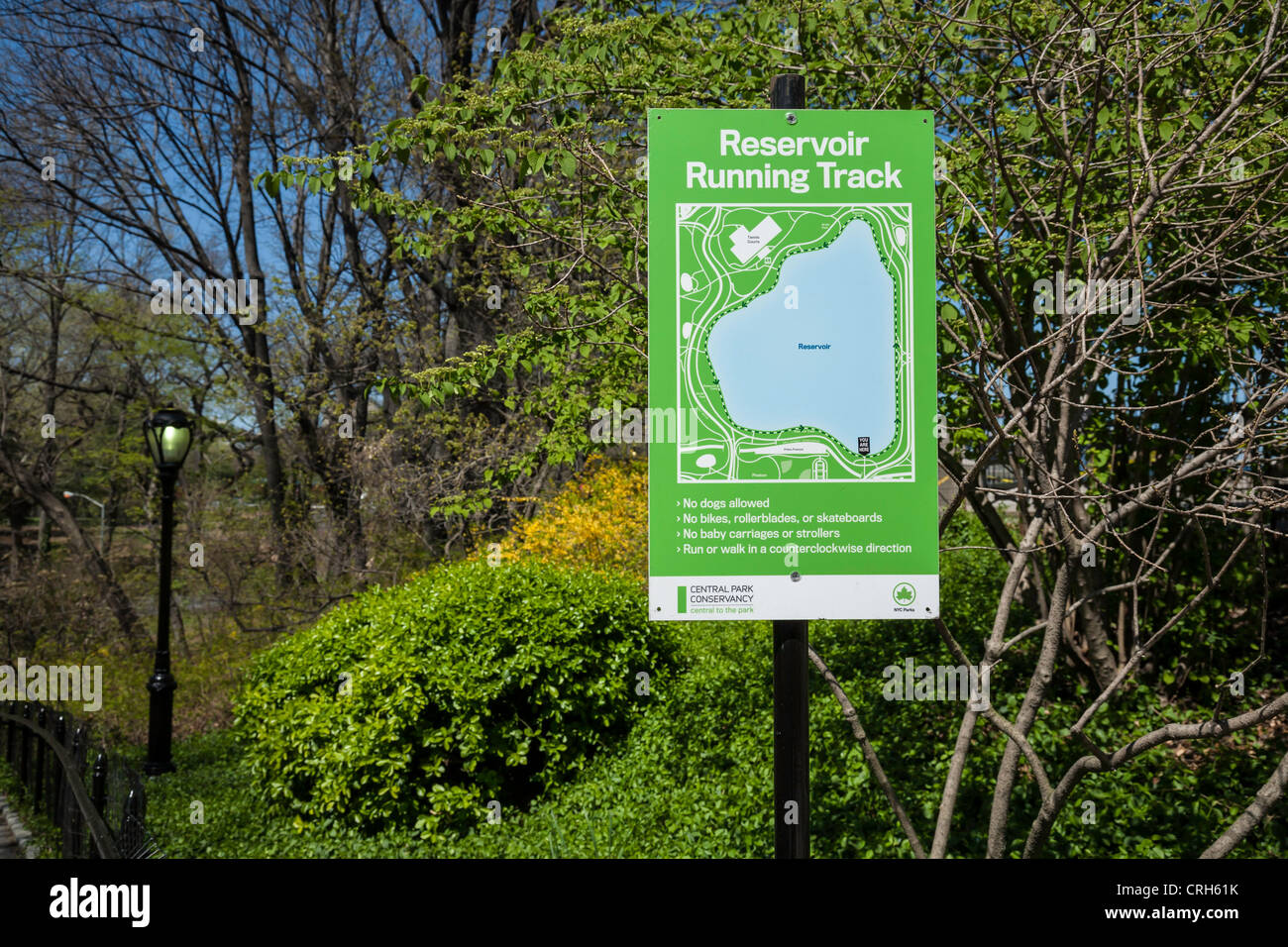 Reservoir Running Track Sign, Central Park, NYC Stock Photo - Alamy