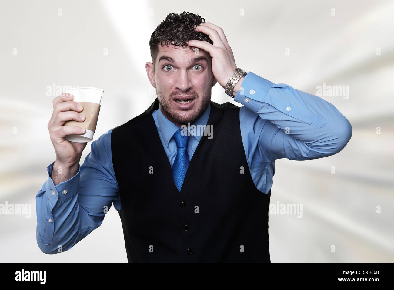 stress out business man pulling at his hair and squashing a paper ...