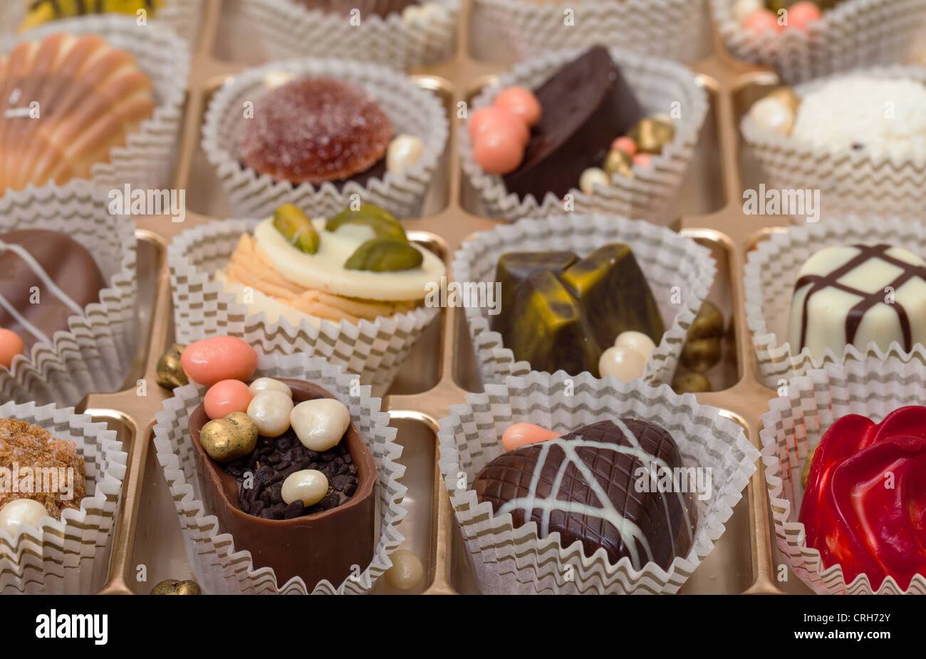 Box with Chocolates Candy, closeup Stock Photo - Alamy