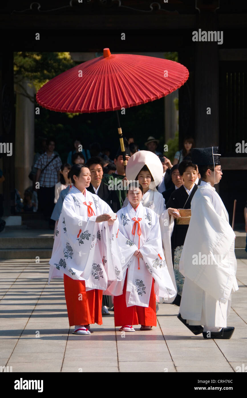 At Traditional Japanese Shinto Wedding Ceremony At Meiji Jingu Shrine