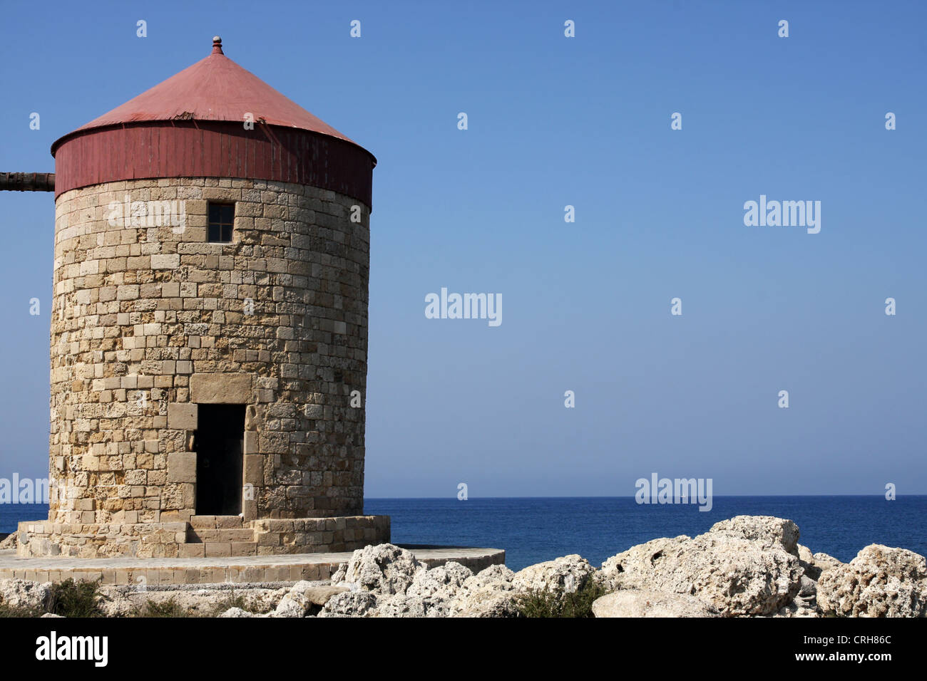 Ancient windmill on Rhodes, Greece Stock Photo - Alamy