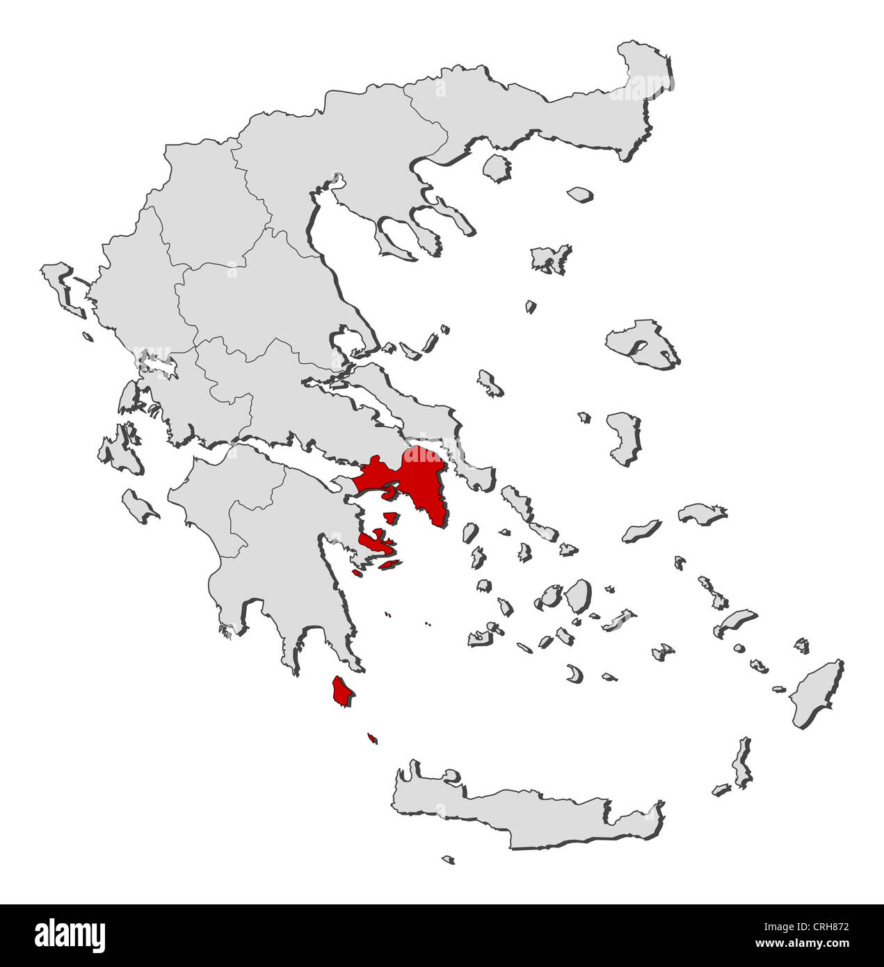Political map of Greece with the several states where Attica is ...