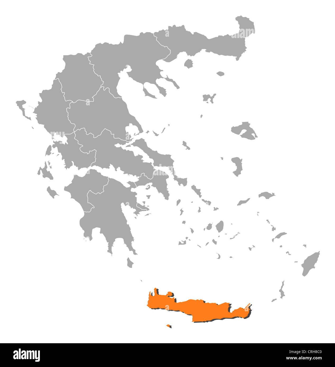 Political map of Greece with the several states where Crete is ...