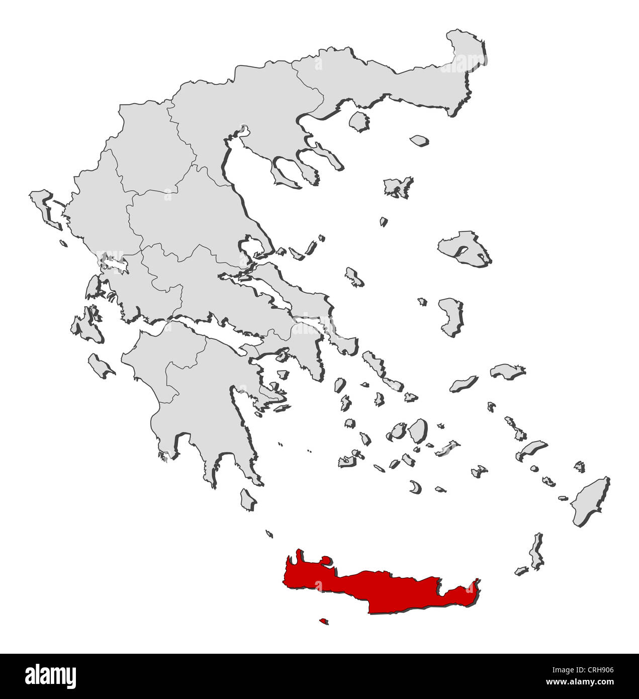 Political map of Greece with the several states where Crete is ...