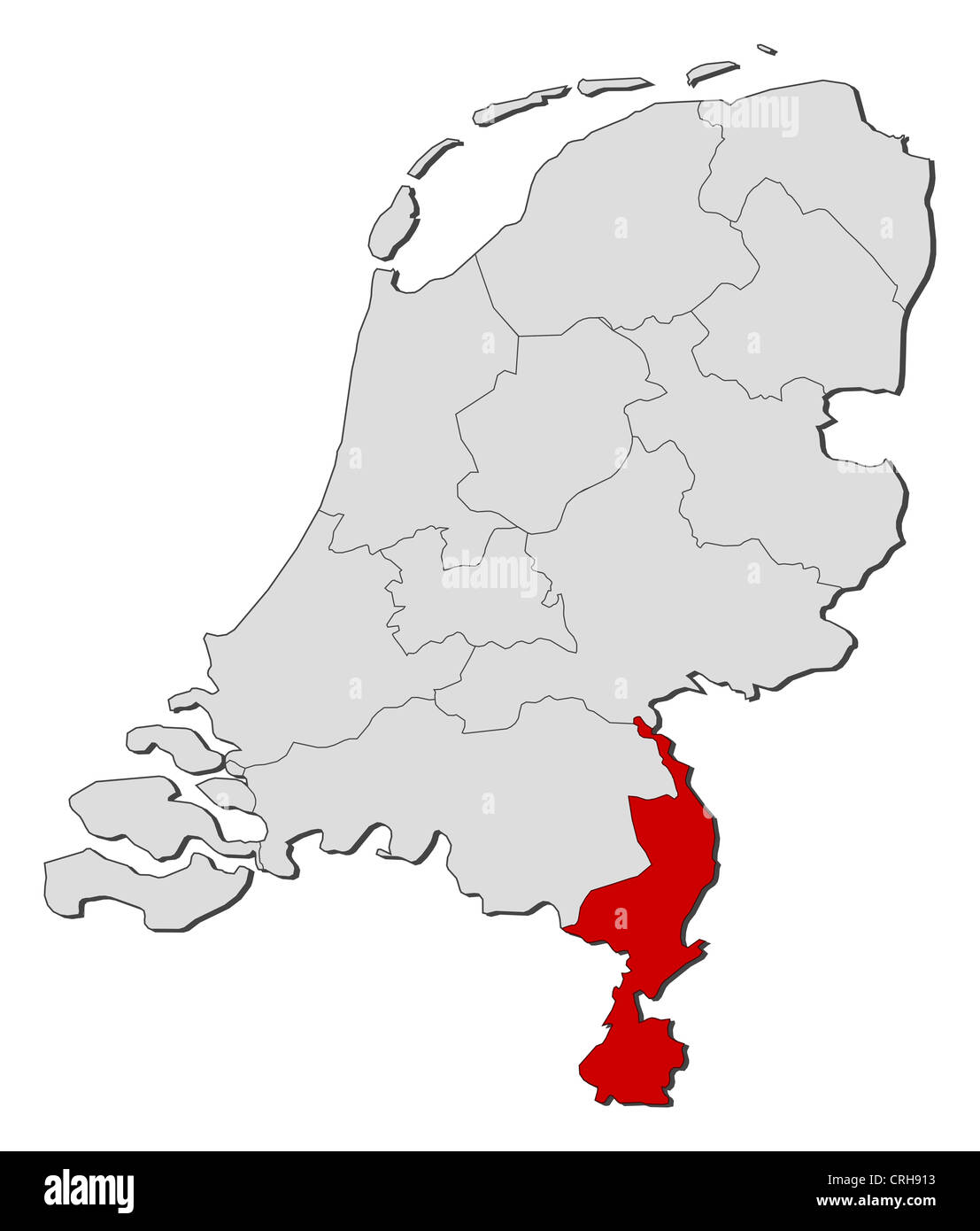 Political map of Netherlands with the several states where Limburg is ...