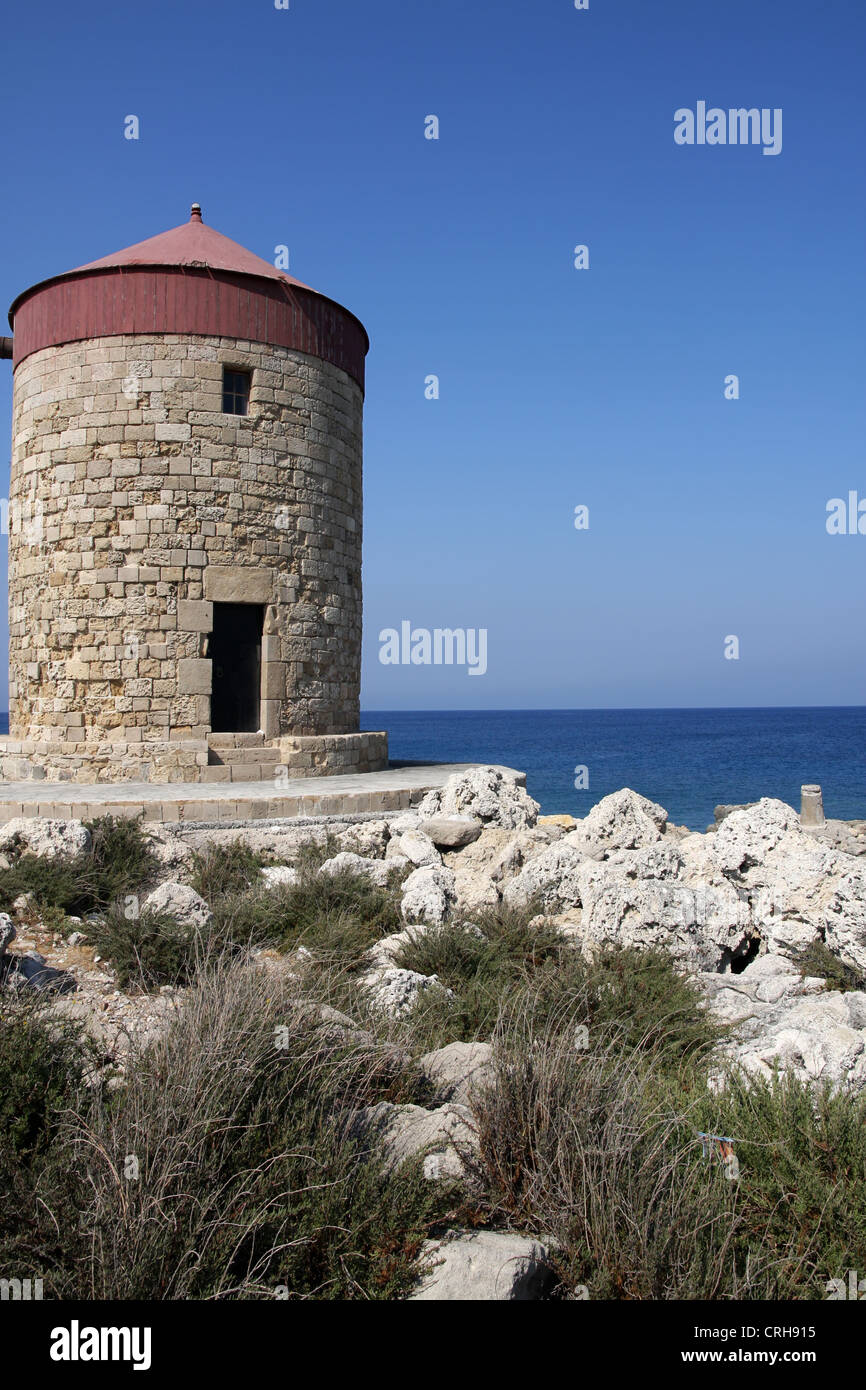 Ancient windmill on Rhodes, Greece Stock Photo - Alamy